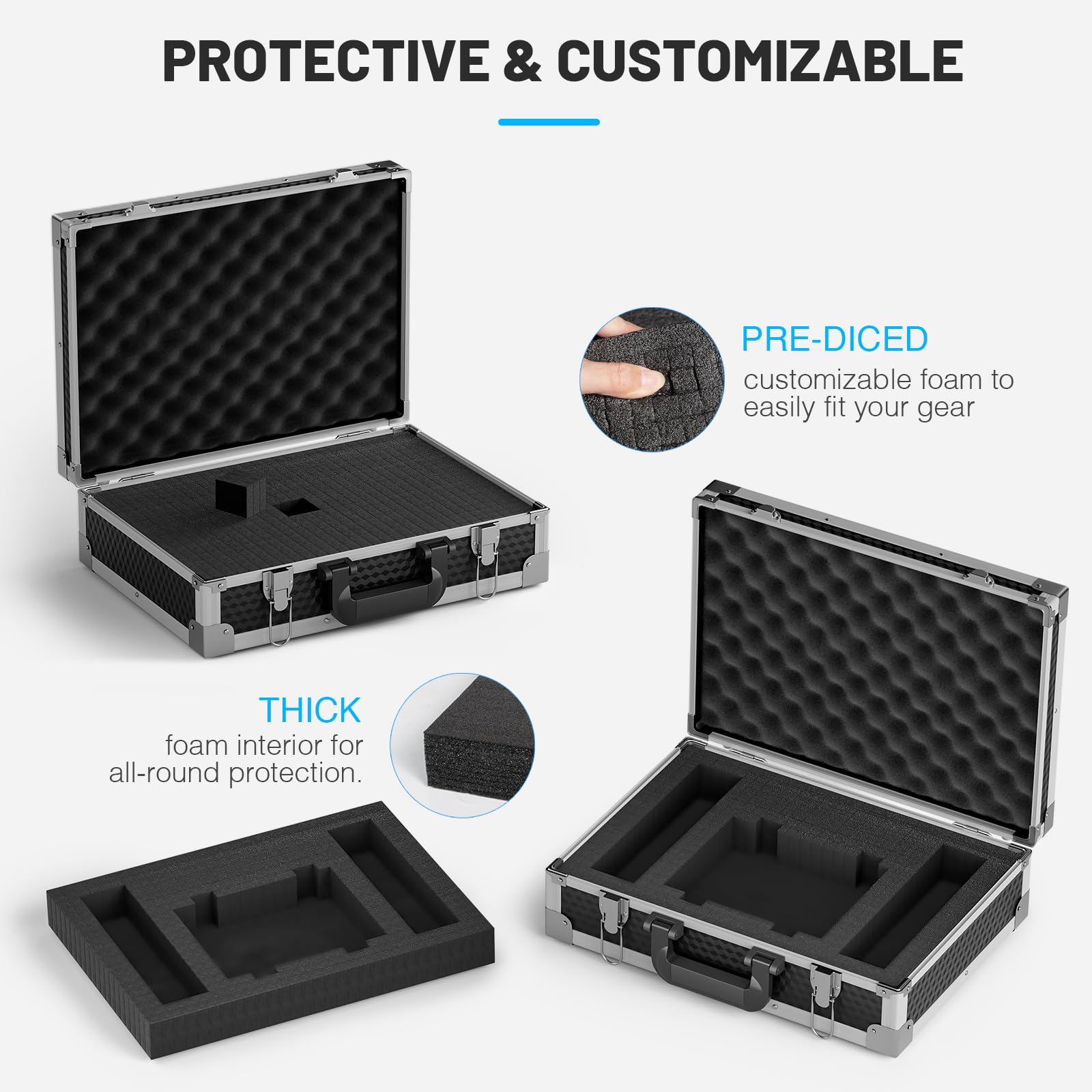 Phenyx Pro Medium Size Carrying Case, Customizable Pre-Diced Foam, Aluminum Alloy Sturdy Build, Suitable for Wireless Mic System Storage & Camera Gear Transportation