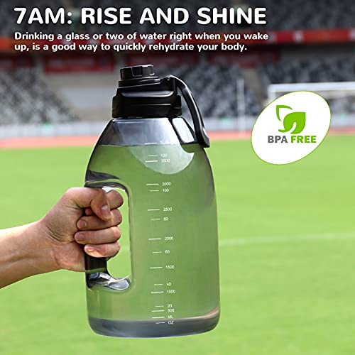 Diller bottle 1 Gallon Water Bottle with Time Marker, Large 128oz Water Bottle to Drink, Motivational Water Jug with handle for Gym Workout, BPA Free, Leak-Proof (Black)