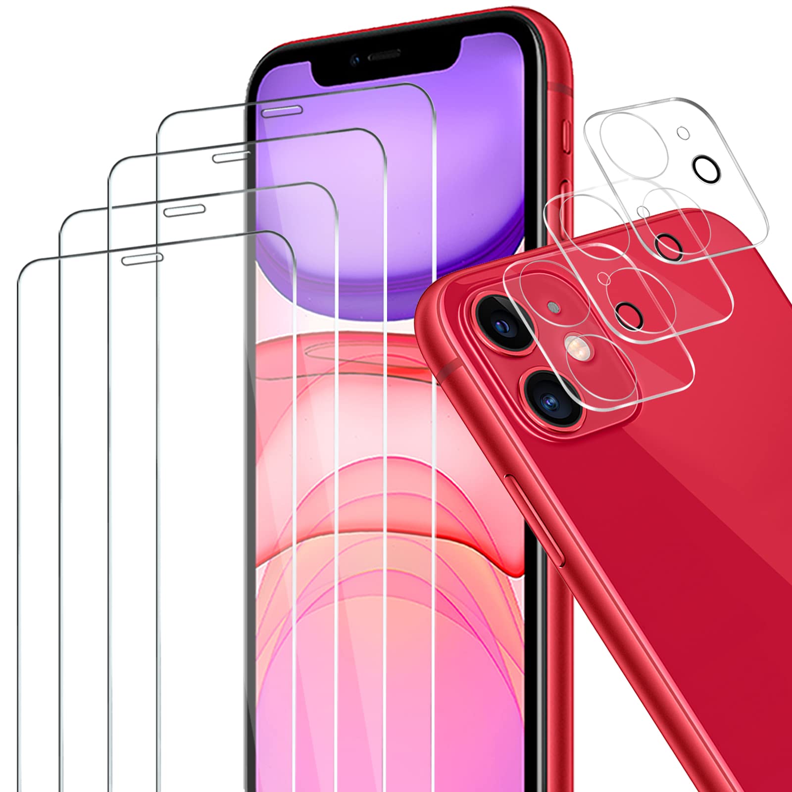 CATOOMUU For iPhone 11 Screen Protector Tempered Glass 6.1 inch 4-Pack and Camera Lens Protector 3-Pack, HD Clear Bubble Free 9H Hardness Anti Scratch, with Align Tool Easy Installation Frame