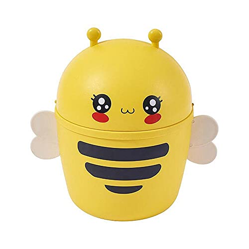 ESD HSDMYSH Countertop Trash Can Cute Bee Desktop Trash Can TabletopTrash Can Mini Garbage cans for Bedroom Living Room Bathroom Small Wastebasket with Lid(Yellow)