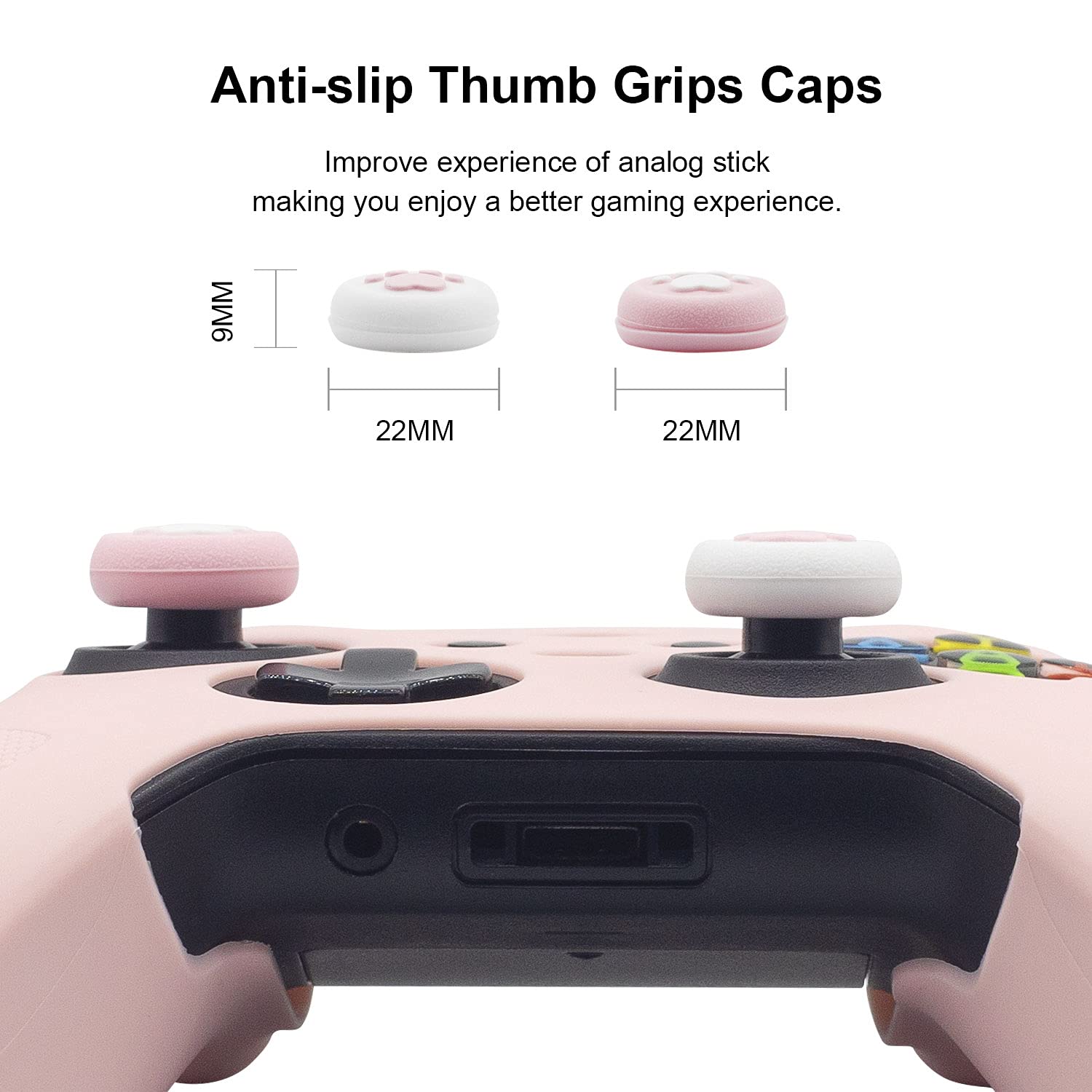 BRHE Cute Skin Cover for Xbox One / Series X/S Controller Anti-Slip Silicone Grip Protective Case Accessories Set Wireless/Wired Gamepad Joystick with 2 Cat Paw Thumb Grips Caps (Pink)