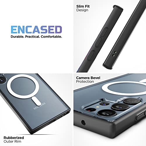 Encased Clear Case Designed for Samsung Galaxy S23 Ultra Magnetic Case with Removeable Phone Holder Grip/Kickstand - Compatible with MagSafe Charging & Accessories