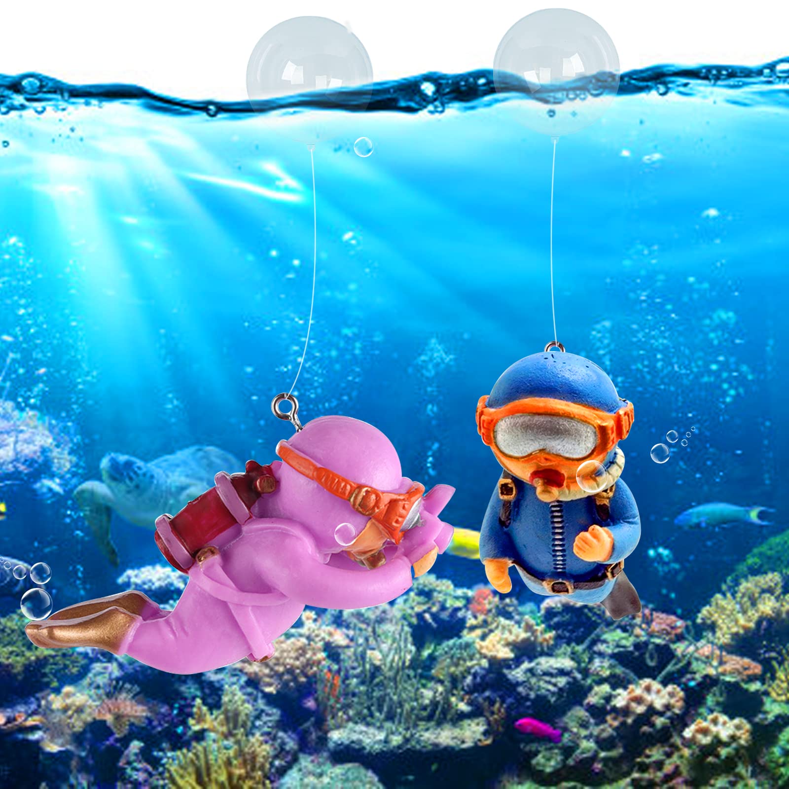 MTAP 2PCS Aquarium Decorations, Cute Diver Fish Tank Accessories, Floating Device Aquarium Ornament Diver Tank Accessories,Suitable for All Kinds of Fish Tanks