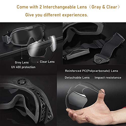 PAIRSOFTWIN Airsoft Tactical Goggles with Fan Anti Fog and 2 Lens