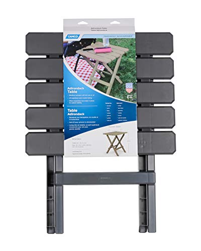 Camco Large Adirondack Portable Outdoor Folding Side Table - Perfect for The Beach, Camping, Picnics, Cookouts and More - Weatherproof and Rust Resistant - Charcoal (21047)