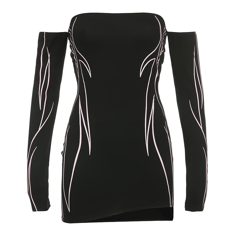 Faretumiya Women Off Shoulder Mini Sweater Dress Knit Bodycon Long Sleeve Off Shoulder Short Dress Y2k Ribbed Pullover Tunic Dress(Sexy Black,Small)