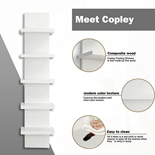 Homaterial 5 Tier Wall Shelf Unit,White Vertical Floating Shelf-Narrow Decorative Wall Mount Modern Wall Decor Shelves for Bedrooms, Living Rooms 5.5" x 7.2" x 31"
