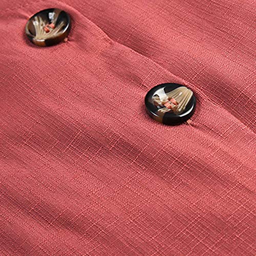 Dress for Women, Women's Sumemr Short Sleeve V-Neck Button Down Solid Skirt Casual Mini Dress(Red, XL)