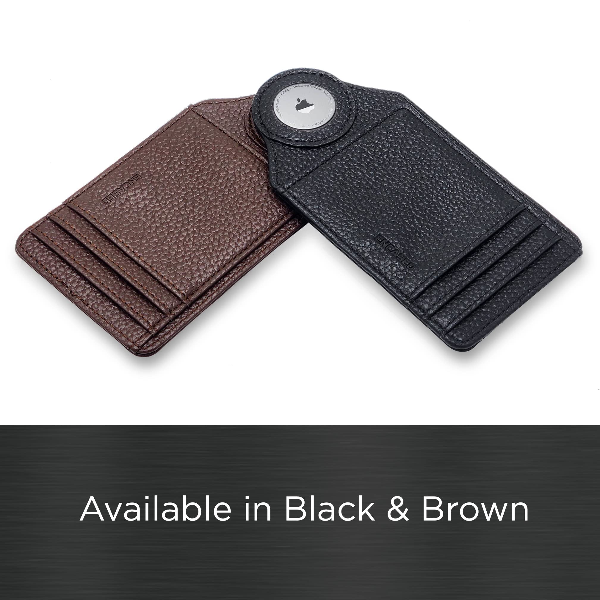 Encased Worlds Slimmest Airtag Wallet for Men, Ultra-thin Super Slim Profile (Deep Grain) PU Leather Card Holder Compatible with Apple AirTag, Black