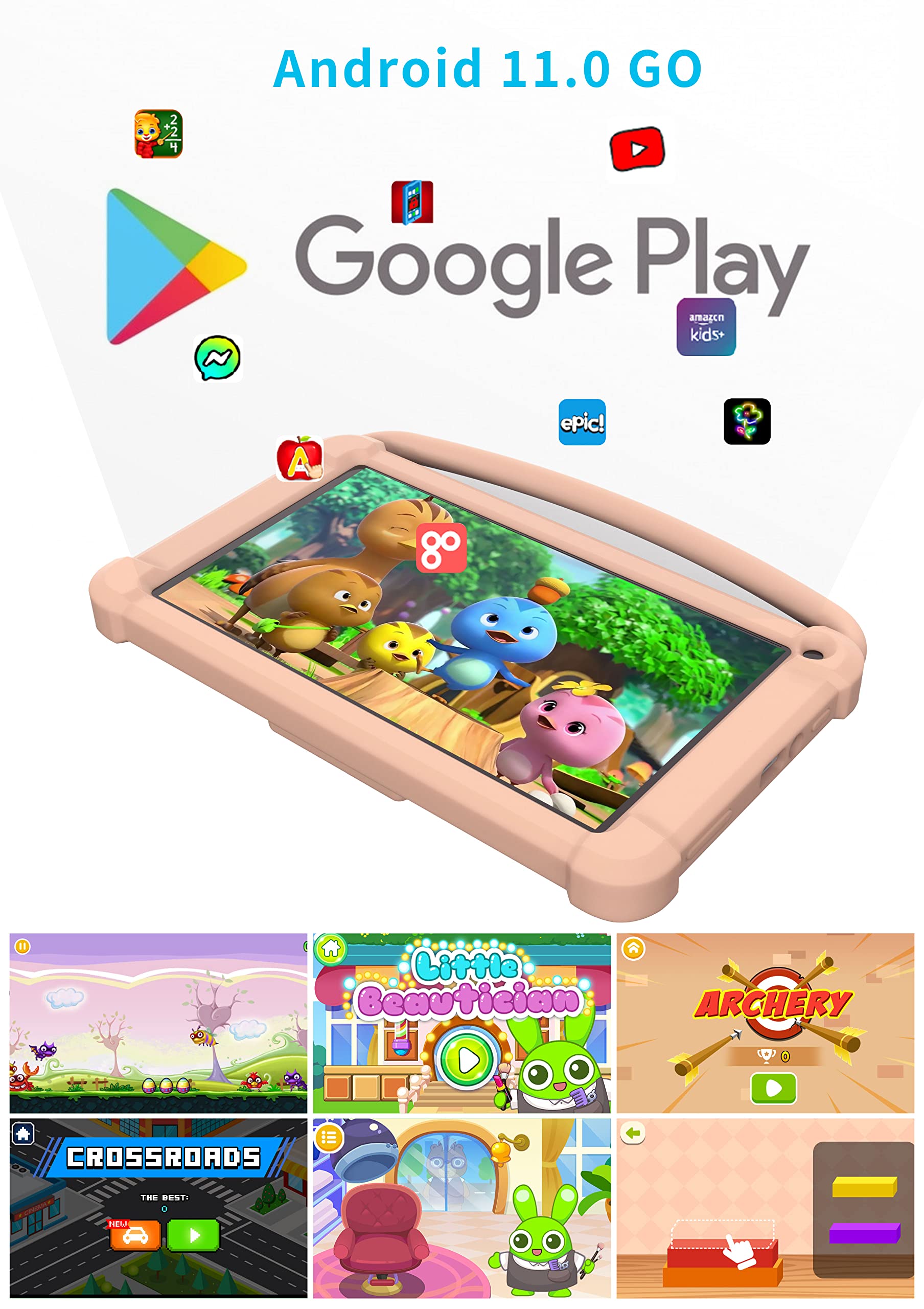 BYYBUO Tablet for Kids,Kids Tablet,7 in Android 11tablet,2800 mAh,WiFi, Bluetooth, Dual Camera, Educational, Games, Parental Control APP,Ideal Kids Gifts