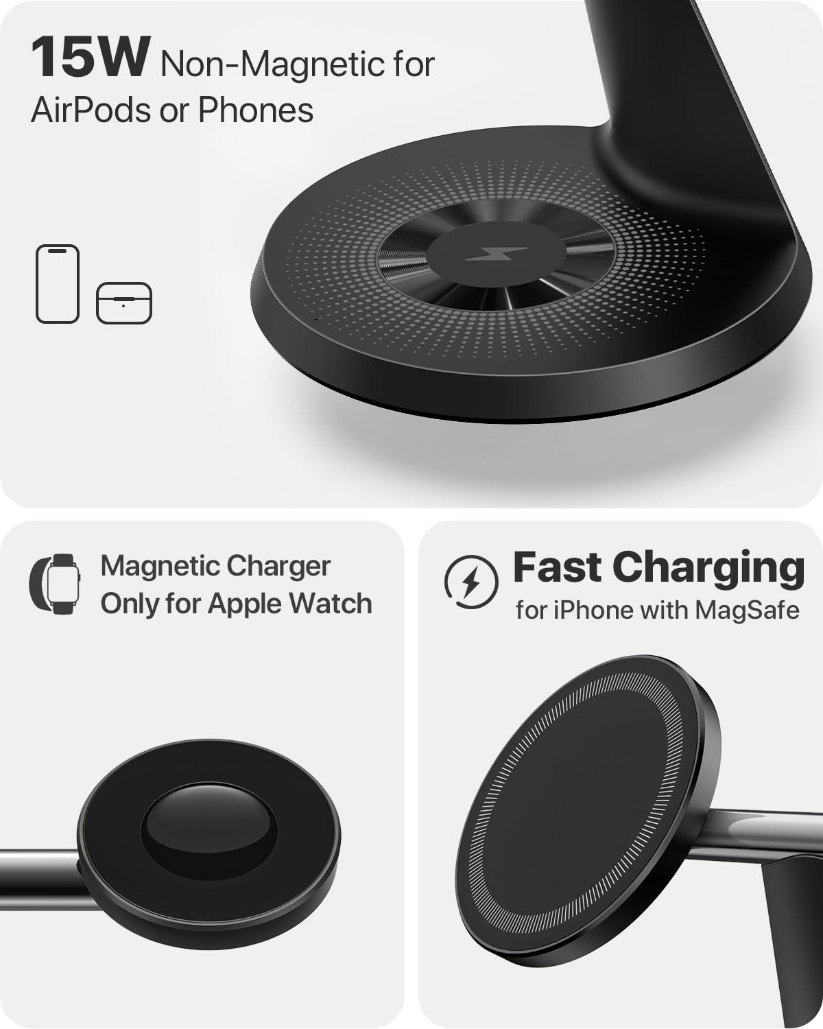 Charging Station for Apple Multiple Devices, for MagSafe Charger Stand, Wireless Charger for MagSafe 3 in 1 for iPhone 15 14 13 12 Series, Apple Watch, AirPods Pro/3/2 (30W Adapter Included)