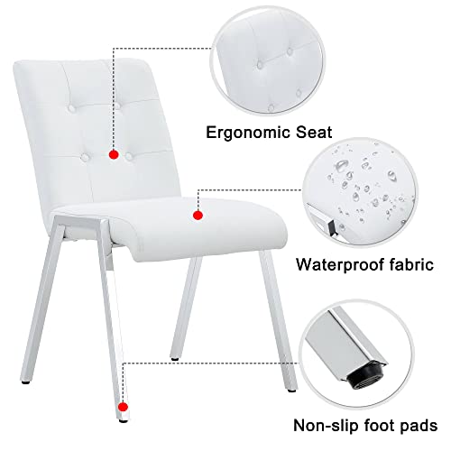 Dining Chairs Set of 4 for Kitchen Dining Room,Modern Kitchen Chairs,Armless High Back Dining Chair and Plating Metal Legs Leather Chair Applicable to Dining Room,Living Room and Office (White)