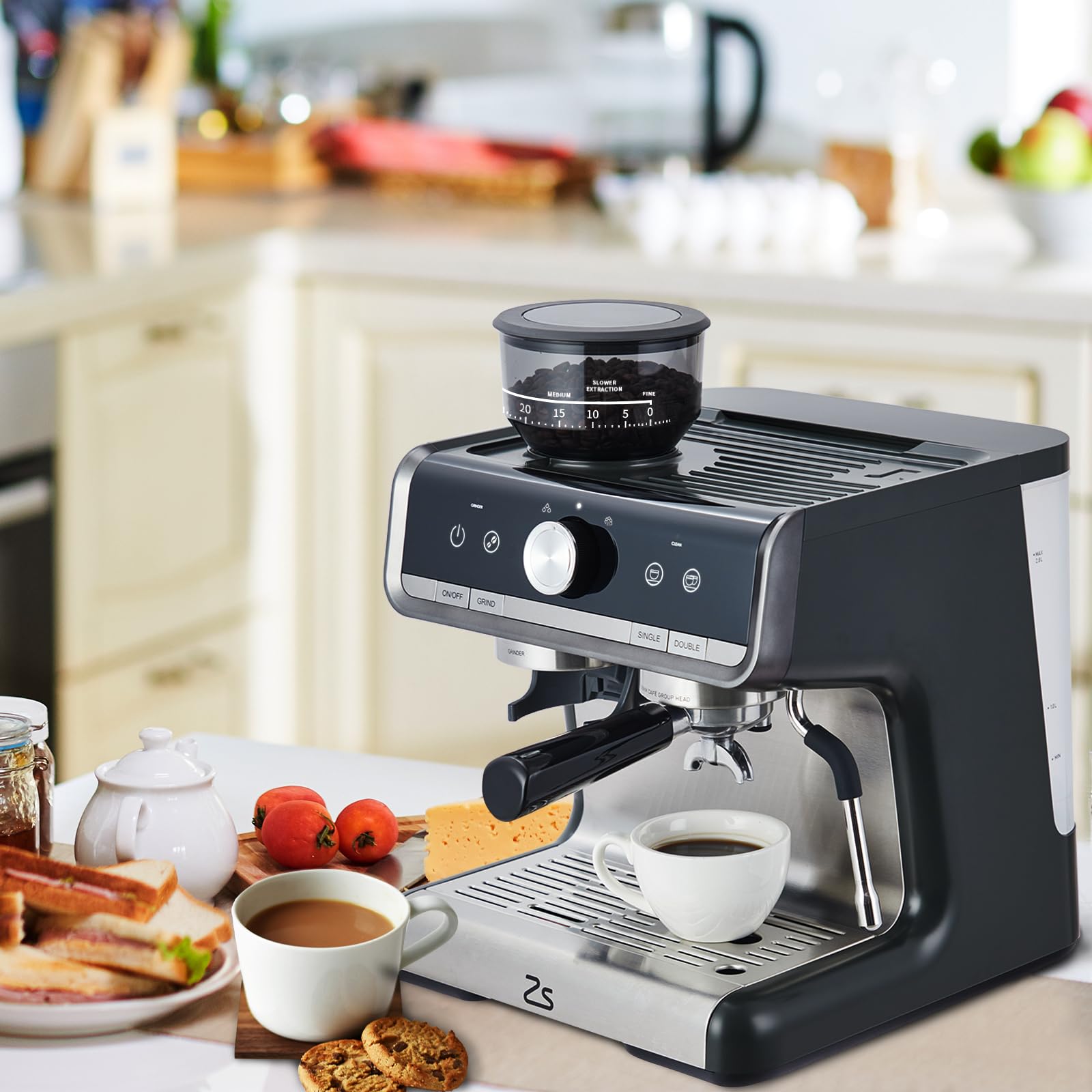 Espresso Machine with Grinder, 20 Bar Espresso Maker with Milk Frother Steam Wand, Professional Cappuccino Latte Maker, Gifts for Dad, Mom, Coffee Lover or Housewarming