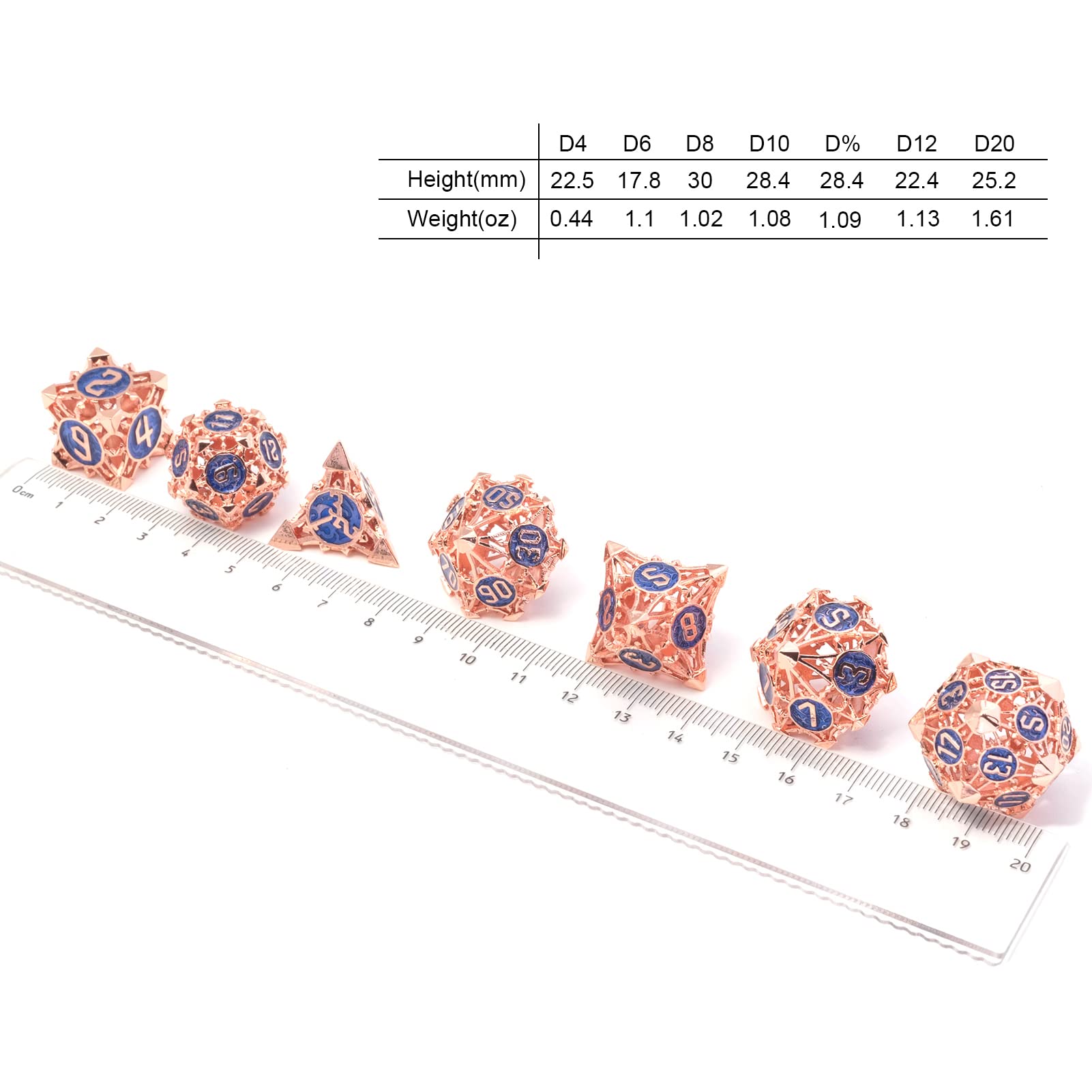 Cttasty DND Dice Set Hollow Metal Dice Set Handmade 7pcs Polyhedral Dice Set DND RPG MTG Role Playing Game Dice Set D&D Dice with Gift Case for DND Dungeons and Dragon (Bronze)