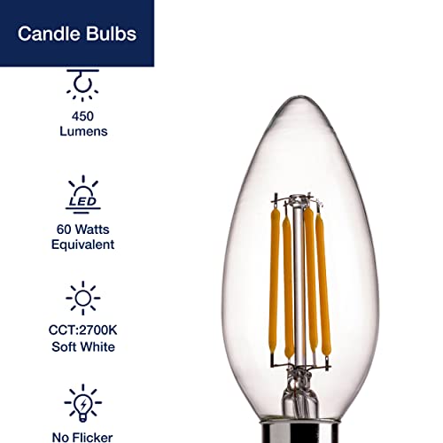 FLSNT 24 Pack LED Candelabra Bulbs 60W Equivalent, B11 Dimmable LED Chandelier Light Bulbs, E12 Base, 2700K Soft White