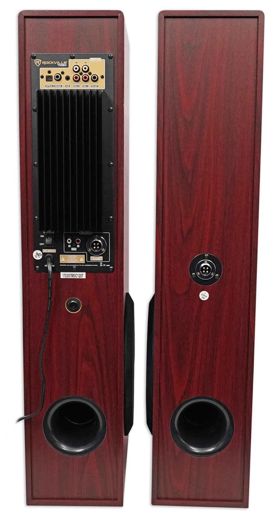 Rockville TM80C Cherry Powered Home Theater Tower Speakers 8" Sub/Bluetooth/USB