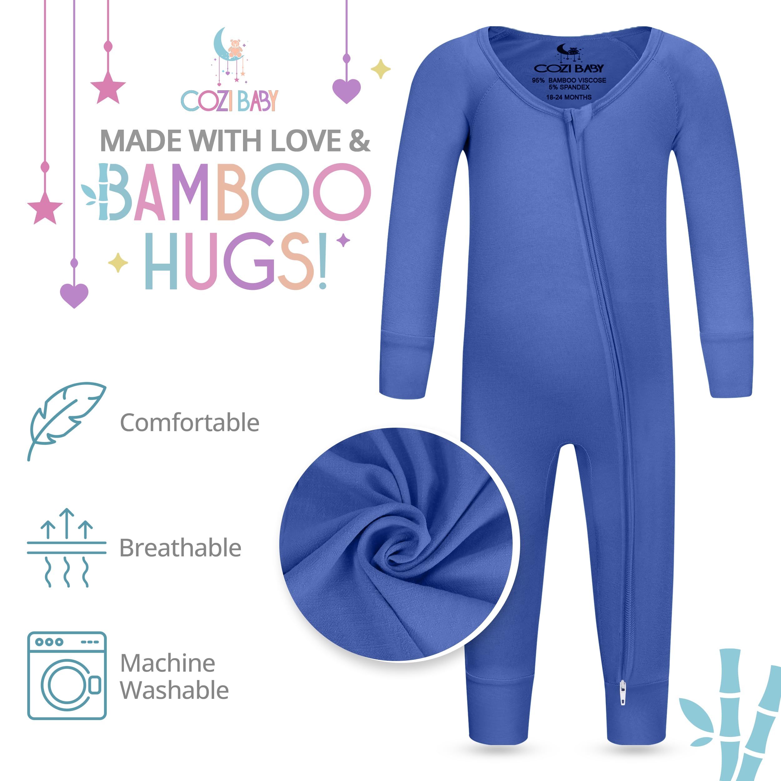 Cozi Baby 2-Pack Bamboo Viscose Baby Pajamas 0-24 Months - Bamboo Viscose Sleepers with Mitten and Feet Cuffs - Baby Sleeper