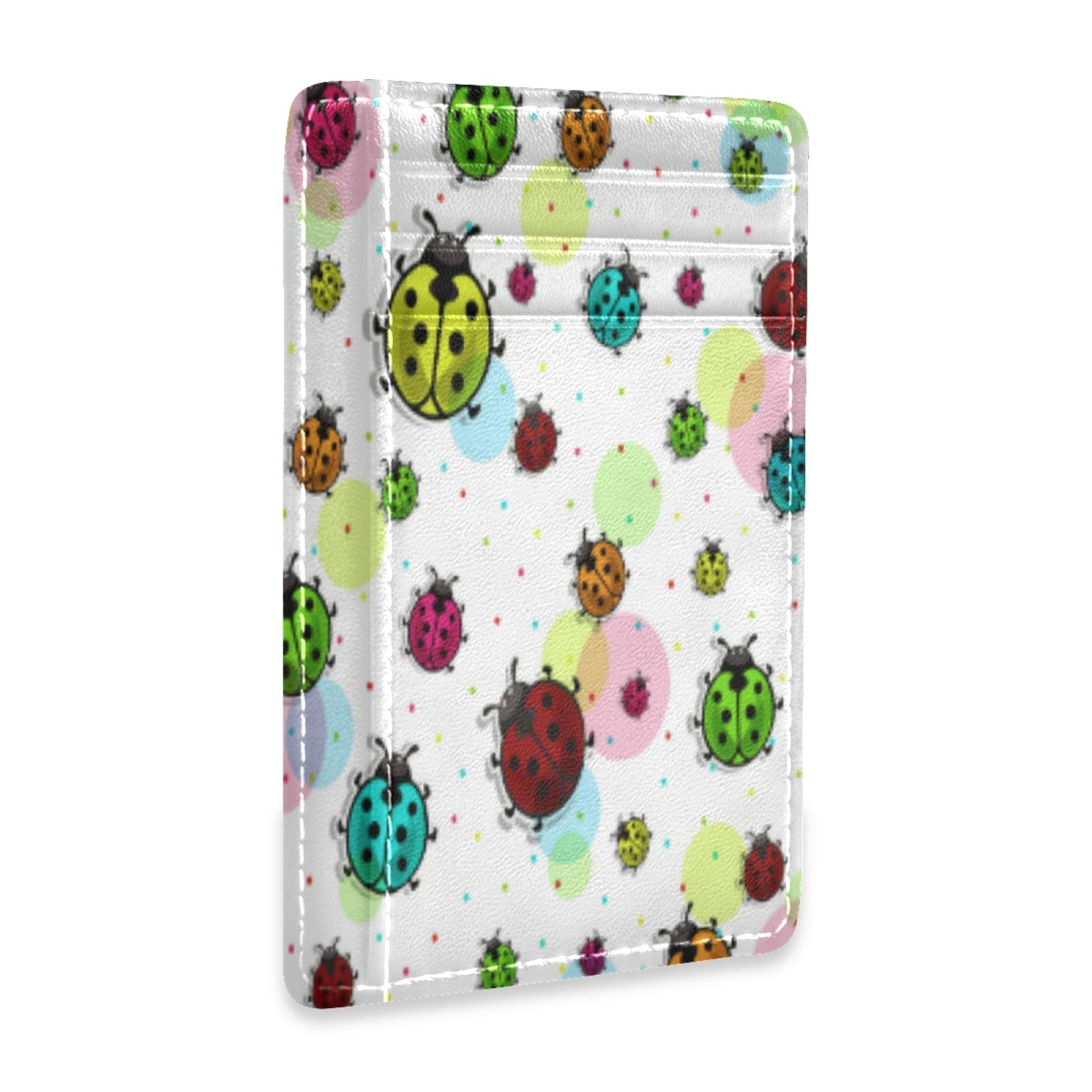 susiyo Colorful Ladybugs Slim Minimalist Wallets Rfid Blocking Card Wallets PU Leather Front Pocket Wallets for Men and Women