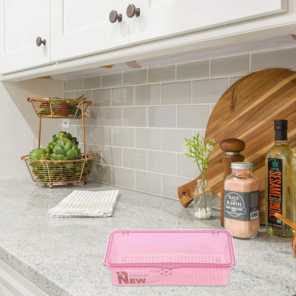 Cabilock 2pcs Kitchen Utensil Storage Container - Tableware Organizer Hygienic Chopsticks Storage Silverware With Cover Chopsticks Box Cutlery Rack Storage Box Tray