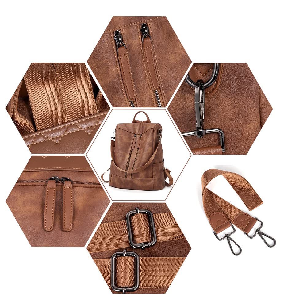 BROMEN Backpack Purse for Women Leather Anti-theft Backpack Fashion College Shoulder Handbag Vintage Brown