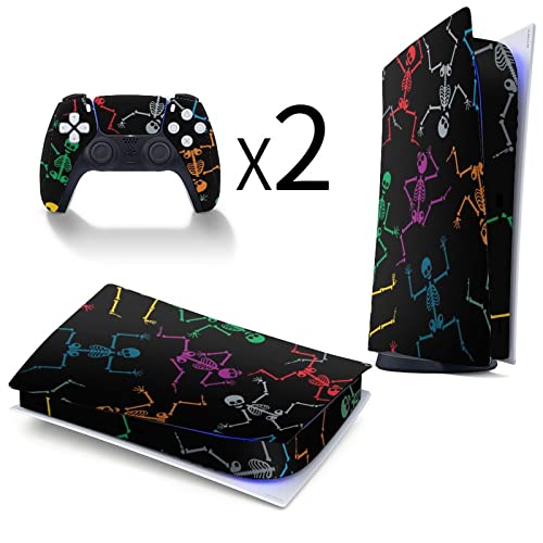 Dancing Skeletons Full Protective Skin Cover Design Wrap Decal Sticker Compatible with PS5 Digital Edition Console and Controller