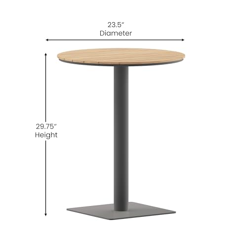 Flash Furniture Finch Commercial Grade Round 24" Table with Faux Teak Poly Slats and Steel Frame, Natural/Gray