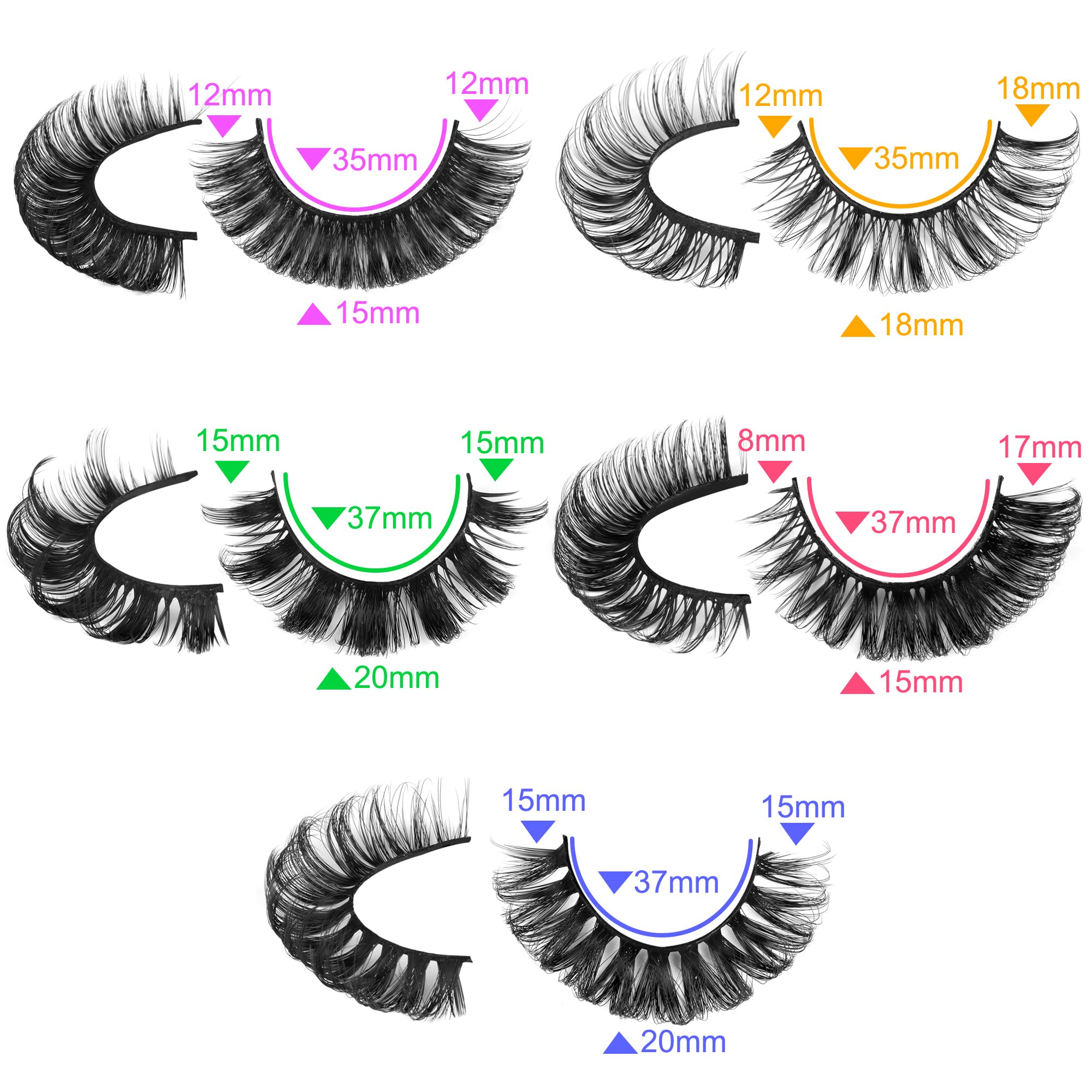 D Curl Strip Lashes Natural Look False Eyelashes Russian Strip Eye Lashes Wispy Long 5 Styles Fake Eyelashes Look Like Extensions 20 Pairs Multipack ALICROWN