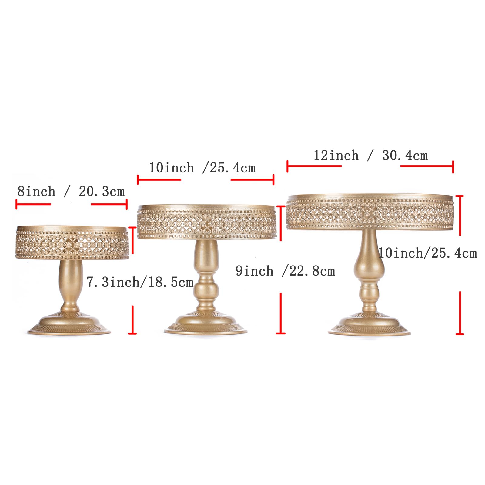 Hotity Star Heart 3-Piece Light Gold Cake Stand Set, diameter 8",10",12", Elegant Cake and Dessert Display Stands for Weddings, Birthdays, and Celebrations