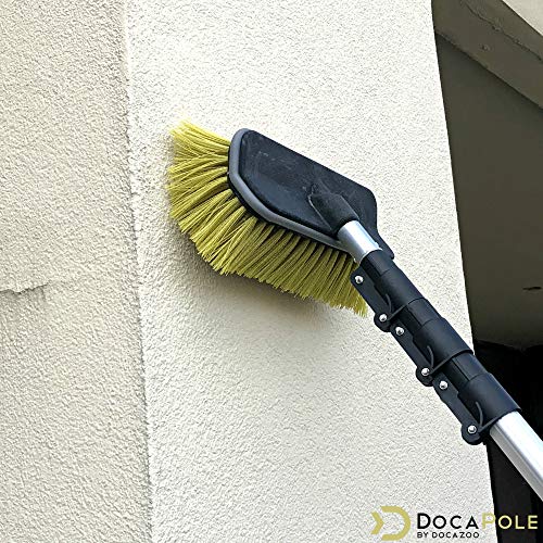 DocaPole Hard Bristle Deck Brush and Bi-Level Scrub Brush Extension Pole Attachment (11β) | Long Handle Scrub Brush and Deck Brush for Deck, House Siding, Brick, Concrete and More (Pole Not Included)