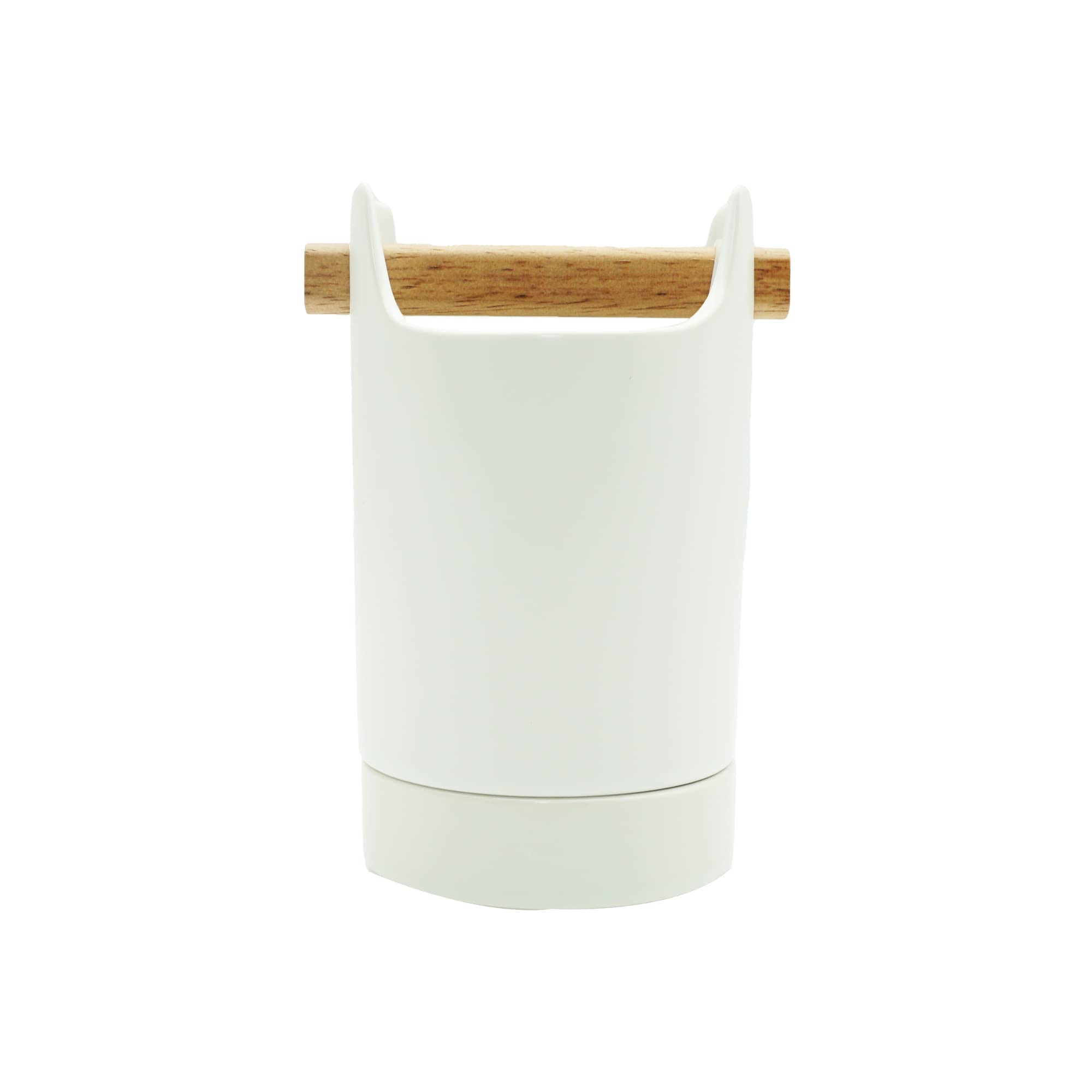cusinine Kitchen Utensil Holder for Flatware, Silverware, Cutlery and Cooking Accessories, Wood and Ceramic, Countertop and Table Caddy (White)