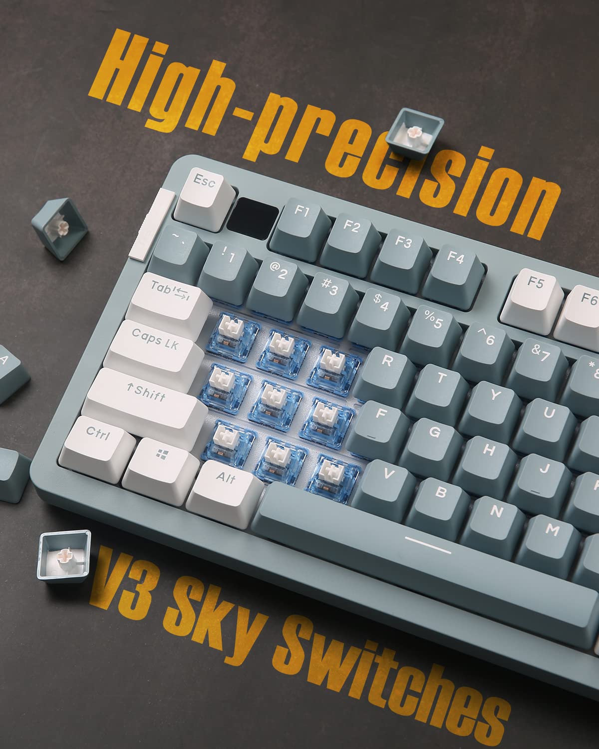 DAREU A98 Pro Tri-Mode Industry Gray Hot Swappable Gasket Structure Mechanical Gaming Keyboard, 98-Key, LED Screen, BT5.1/2.4G/USB-C, RGB Backlit, PBT Double-Shot Keycaps for Mac & Win (V3 Sky Switch)