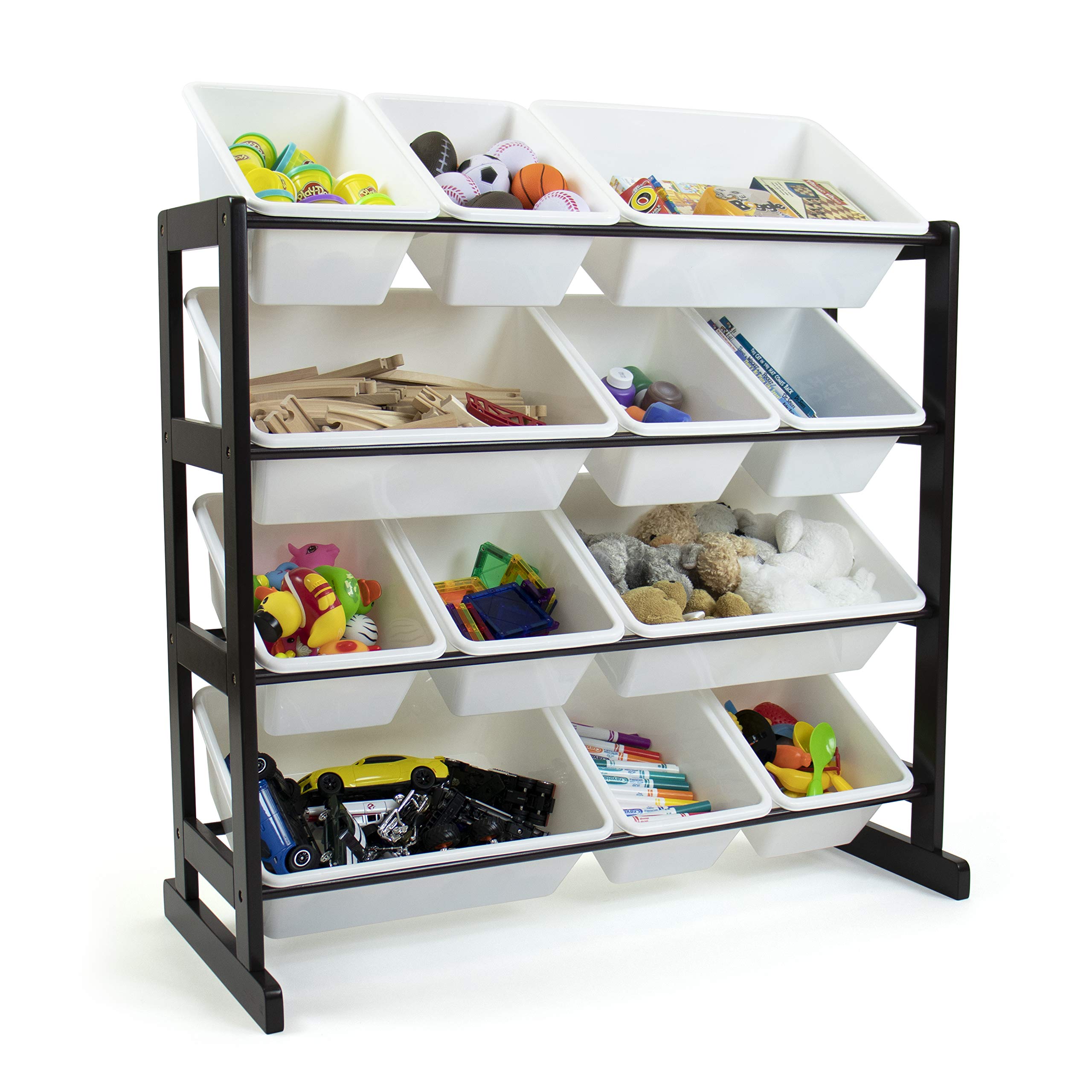 Humble Crew Ladder Toy Organizer with 12 Storage Bins, Espresso/White