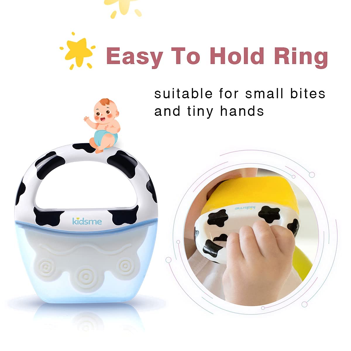 Kidsme Cooling Teething Rings for Babies, Baby Teether for Babies 0-6 Months, BPA-Free Silicone Baby Teething Toys for Breastmilk, Smoothies, Water, Purees, Juice & More