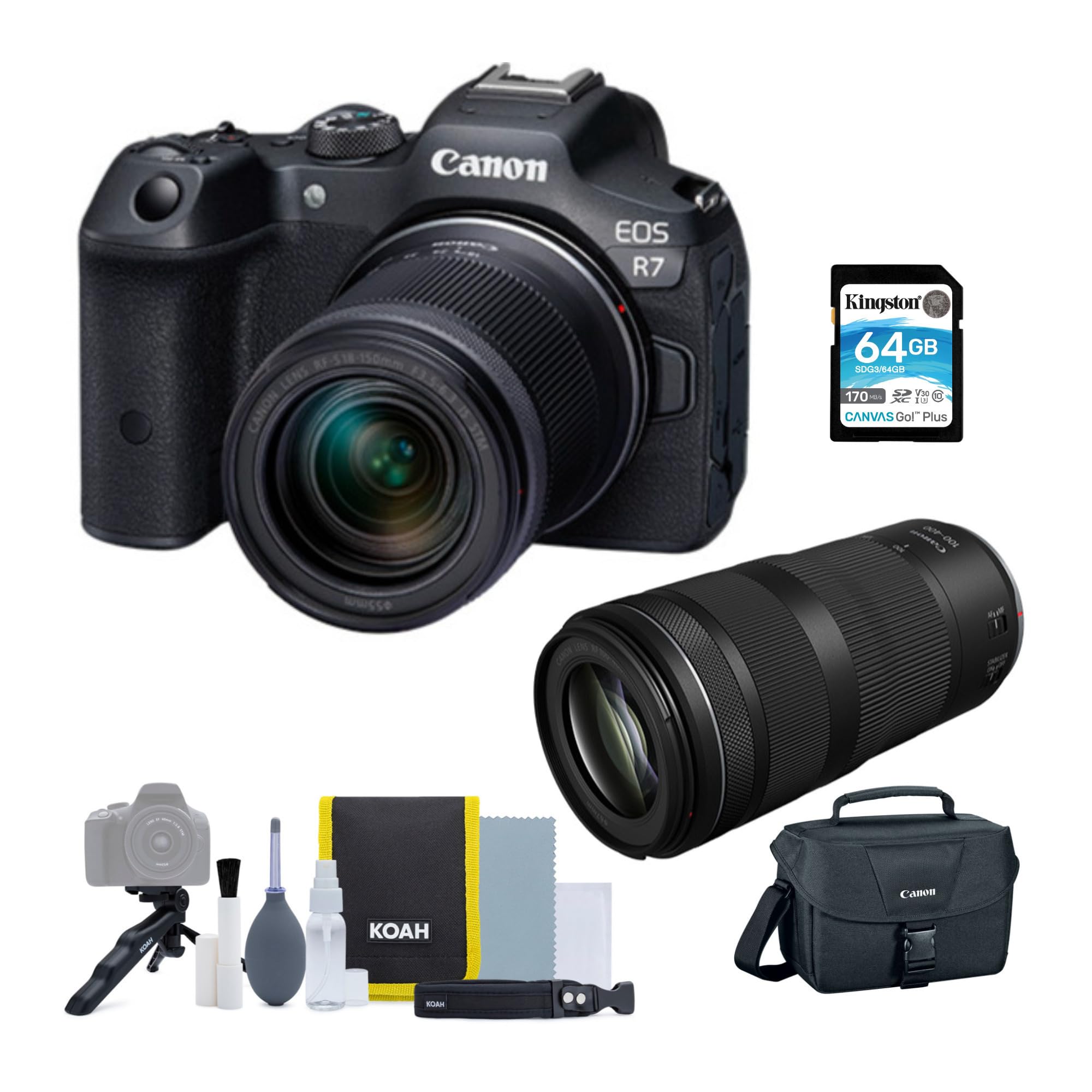 Canon EOS R7 Mirrorless Camera Bundle with RF-S 18-150mm and RF 100-400mm f/5.6-8 IS USM Lens (5 Items)