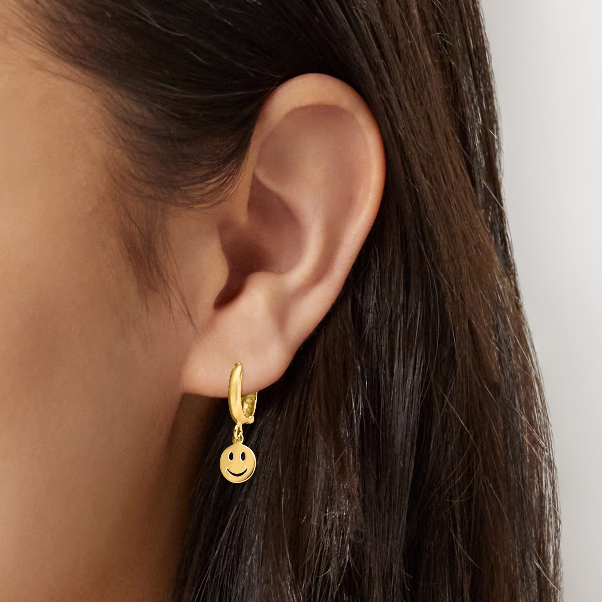Canaria 10kt Yellow Gold Smiley Face Huggie Hoop Drop Earrings