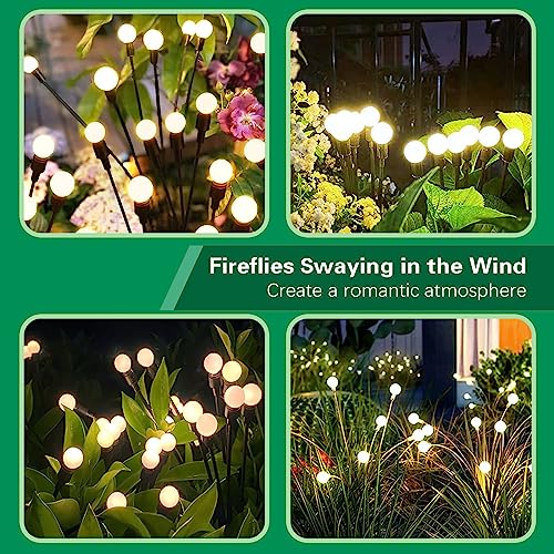 Firefly Solar Garden Lights Outdoor: 4 Pack Solar Firefly Lights Waterproof Lights, 8LED Vibrant Firefly Starburst Swaying Lights,Solar Powered Firefly Lights Applicable to Decoration Planter Outdoor