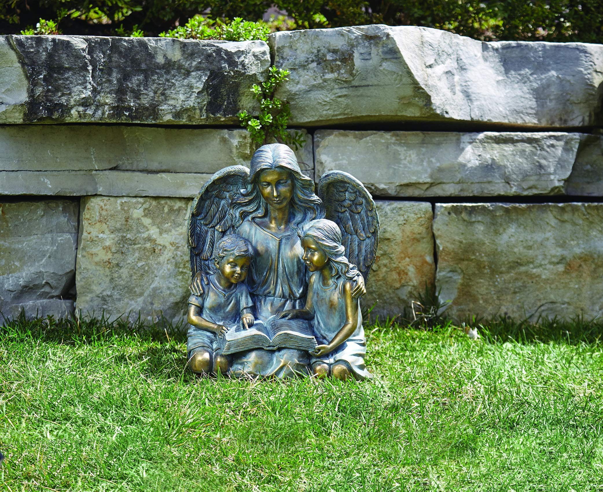 Roman - Angel with Two Children Statue, 15.5" H, Garden Collection, Resin and Stone, Decorative, Gift, Home Outdoor and Indoor Decor, Durable, Long Lasting