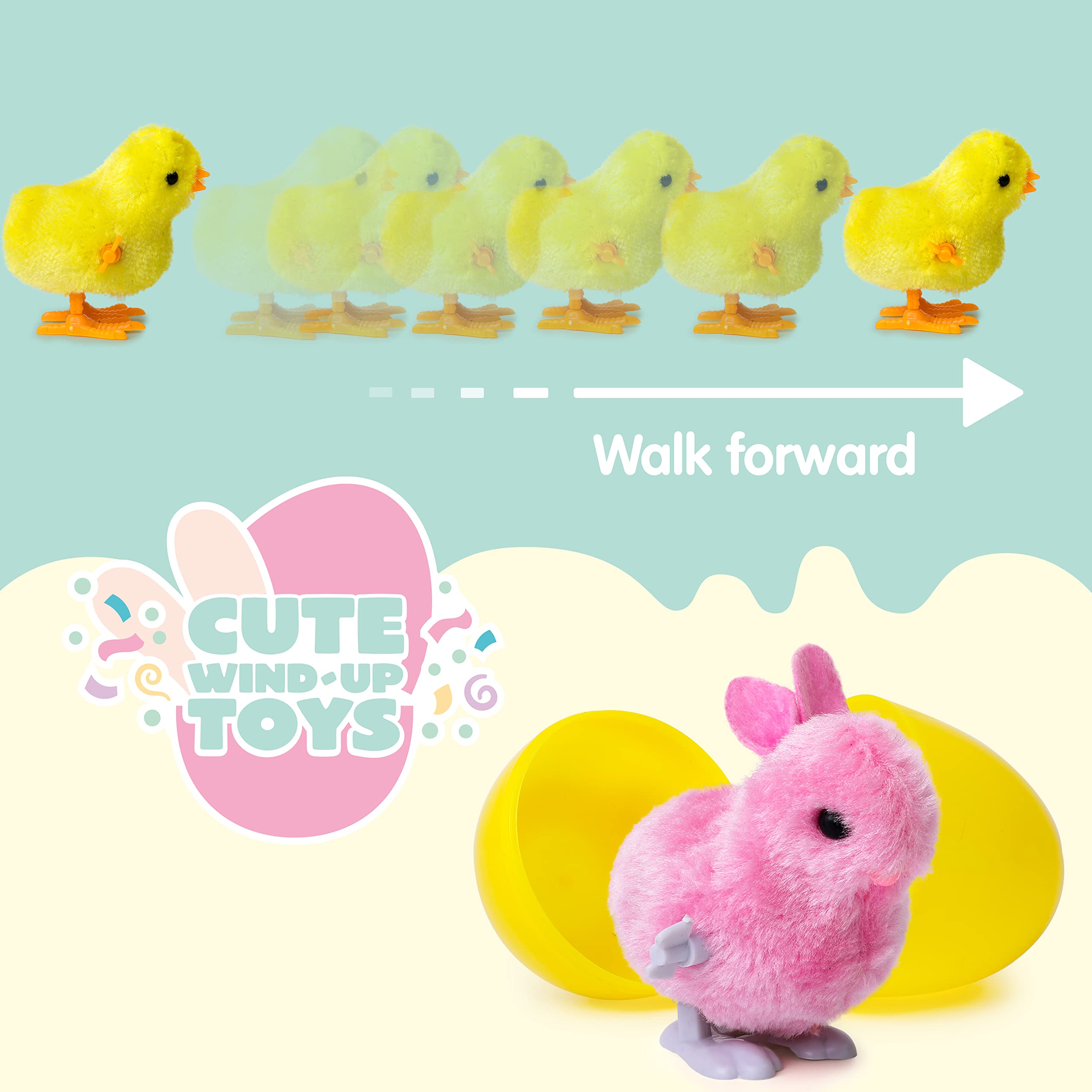 JOYIN 12 Pcs Easter Eggs Filled with Wind-up Toys, Colorful Egg Wind-Up Jumping Chicks and Bunnies for Kids Basket Stuffer, Hunt, Party Favors, Classroom Prize