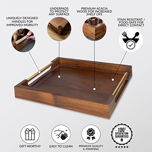 Multifunctional Luxury Acacia Wood Tray Set - Modern, Rustic Wood Serving Tray with Handles for Indoor & Outdoor Use β Luxurious Giftable Bundle with Large & Small Wood Serving Board & 4 Coasters