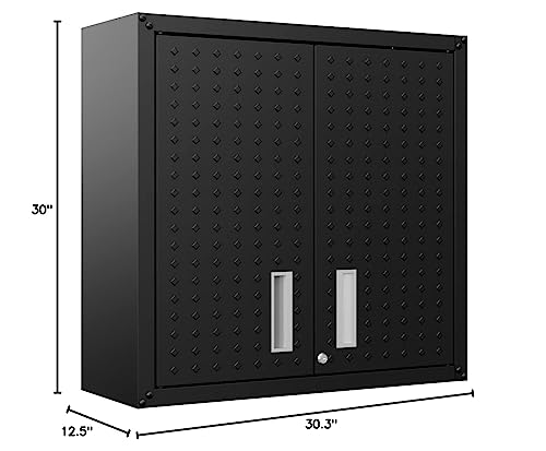 Manhattan Comfort Fortress 30" Floating Textured Metal Garage Cabinet with Adjustable Shelves, Set of 1, Charcoal Gray
