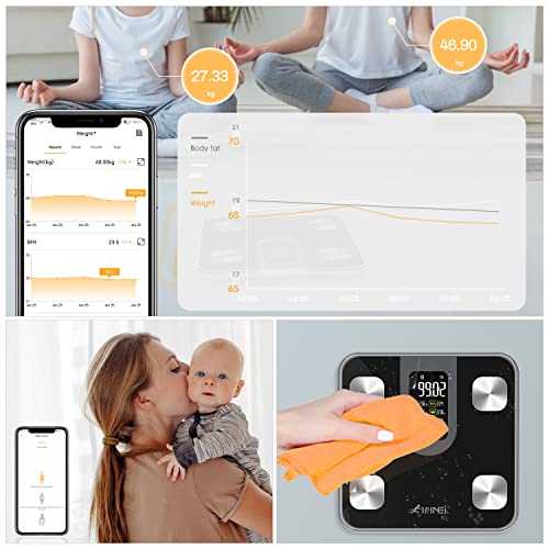 FIRINER Bluetooth Body Fat Scale with Large Display Digital Smart Scale for Body Weight and Fat BMI Heart Rate Composition 15 Body Composition Analyzer Sync with Fitness App