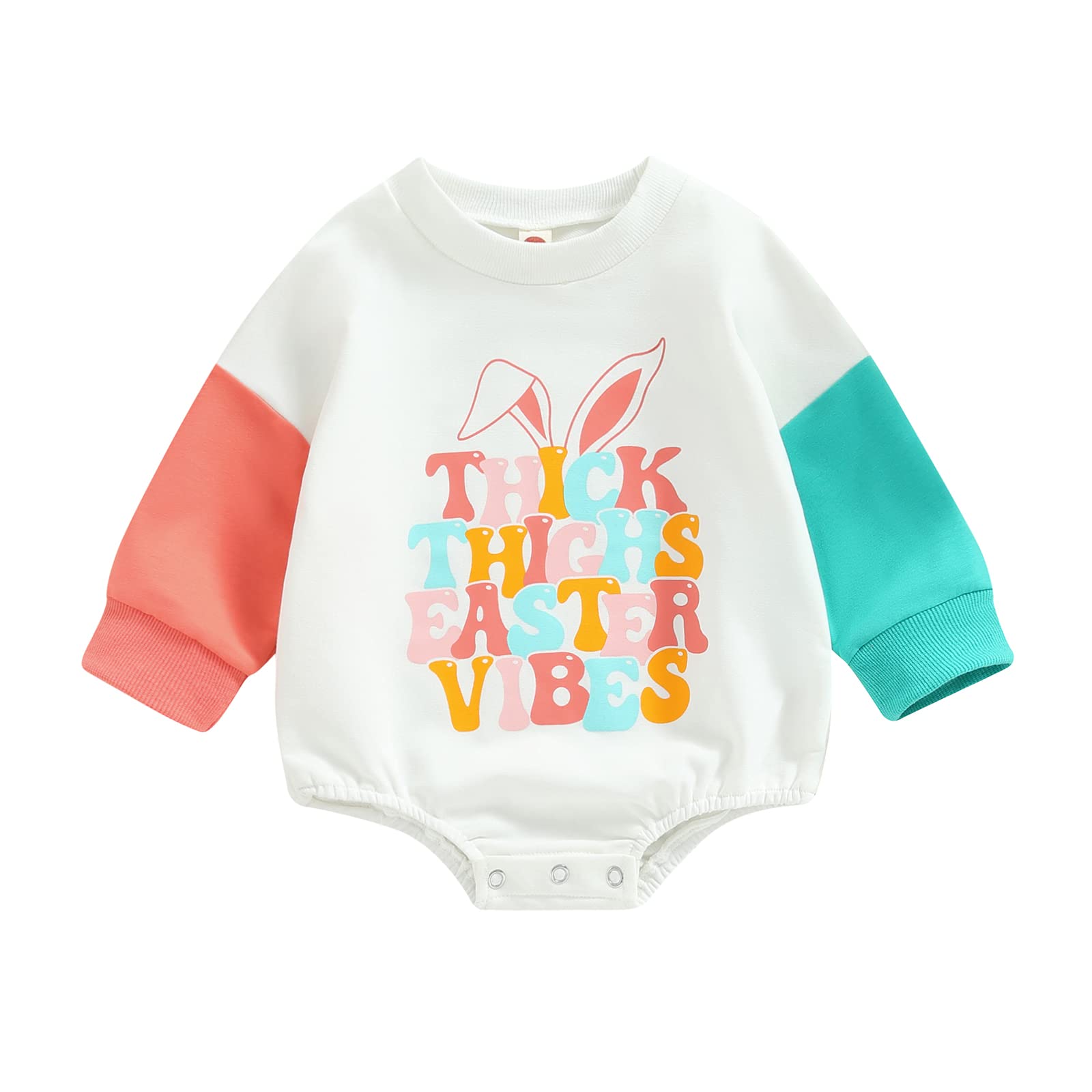 Chloefairy Baby Girl Boy Easter Outfit Crewneck Sweatshirt Bubble Romper Thick Thighs Easter Vibes Onesie Baby Bunny Outfit (White-Easter, 6-12 Months)