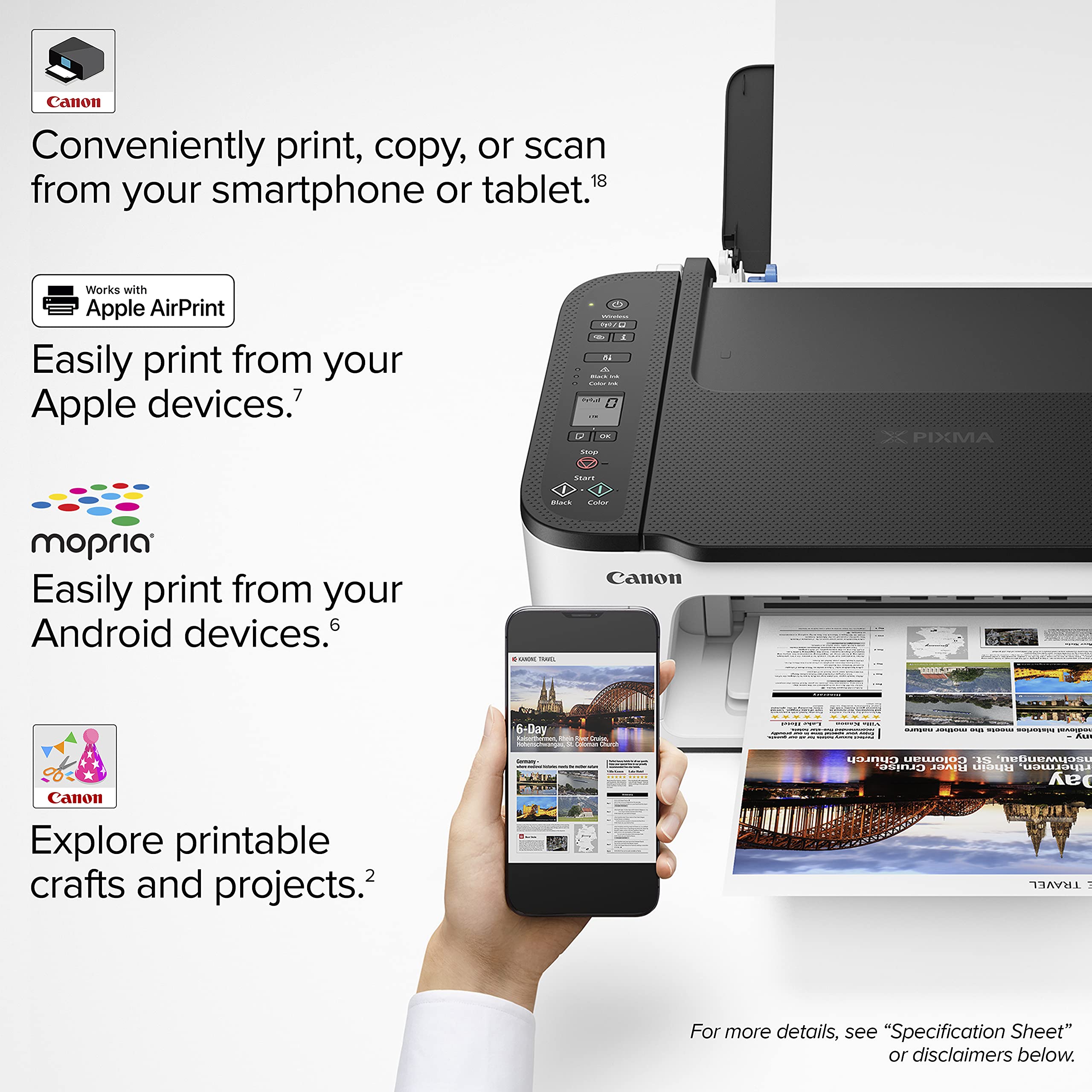 Canon PIXMA 3522 Series Color Inkjet All-in-One Printer | Print Copy Scan | Wireless | Mobile Printing | 1.5" Segment LCD Display | 50 Sheets Paper Tray | 4800 x 1200 dpi | Black + Printer Cable