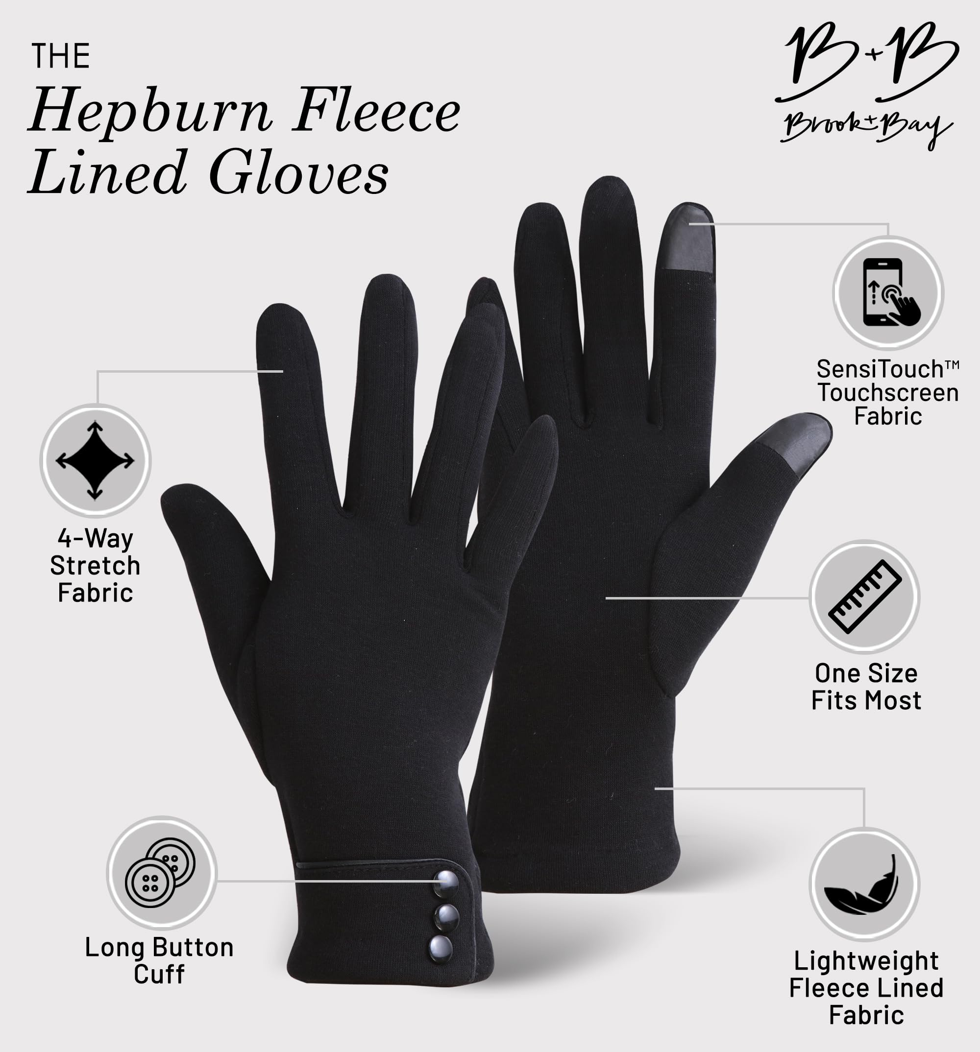 Brook + Bay Women's Gloves for Cold Weather - Women's Gloves w/Touchscreen Fingers - Fleece Gloves for Women - Texting Glove