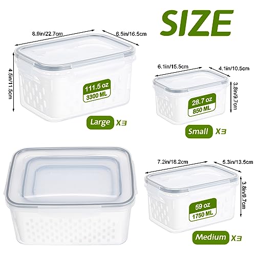 Mumufy 9 Pack Fruit Vegetable Storage Containers for Refrigerator Produce Saver Storage Container with Lid and Colander Fresh Plastic Keeper Containers for Lettuce Berry Food Storage Organization Set