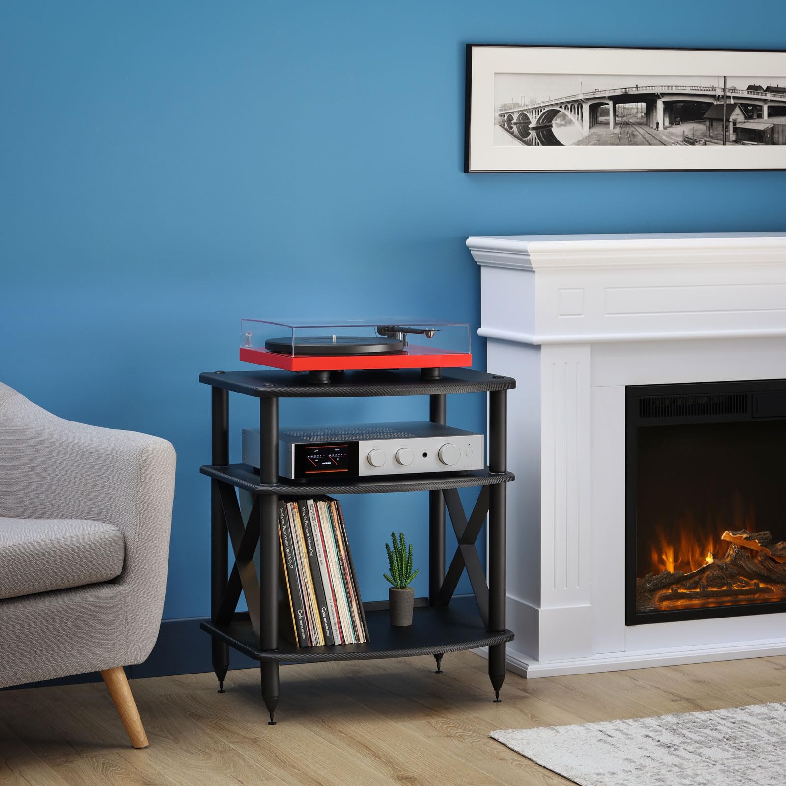 Pangea Audio Vulcan TT Turntable Stand with Vinyl Record Storage - Black