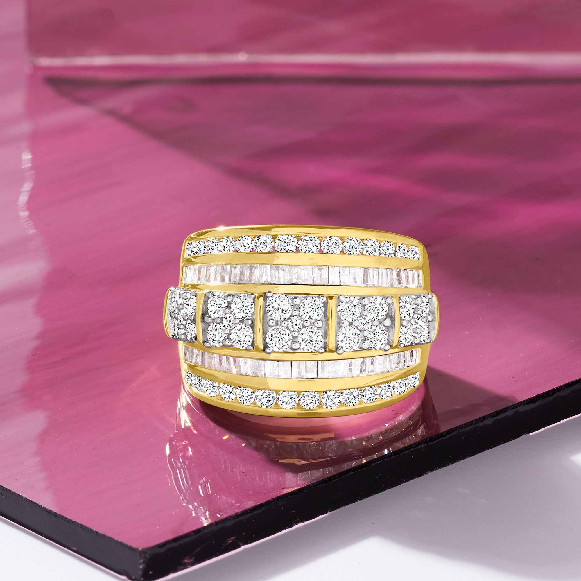 Ross-Simons 2.00 ct. t.w. Baguette and Round Diamond Multi-Row Ring in 18kt Gold Over Sterling. Size 6