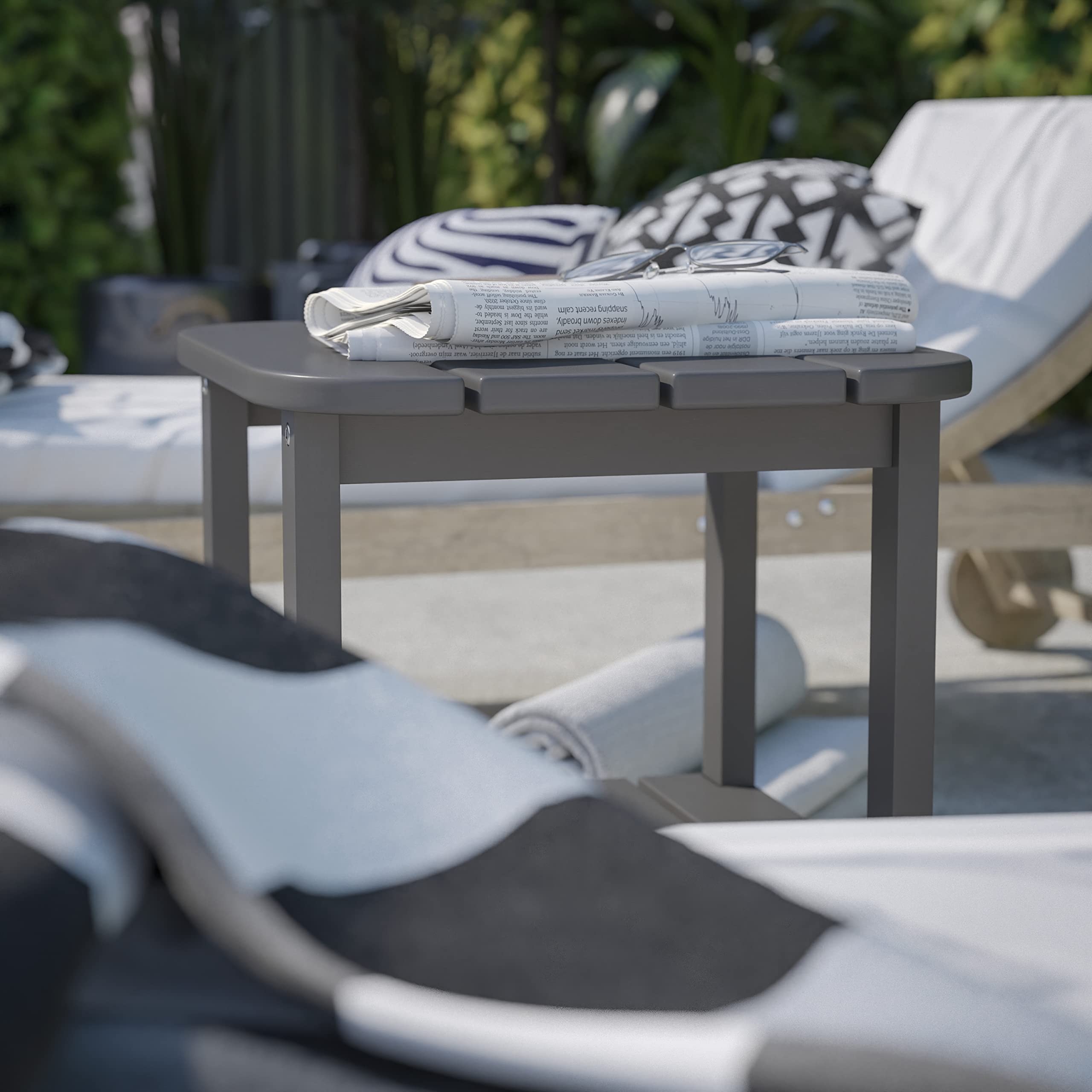 Flash Furniture Newport 2-Tier Adirondack Side Table - Recycled HDPE All-Weather Materials - Indoor/Outdoor - Gray