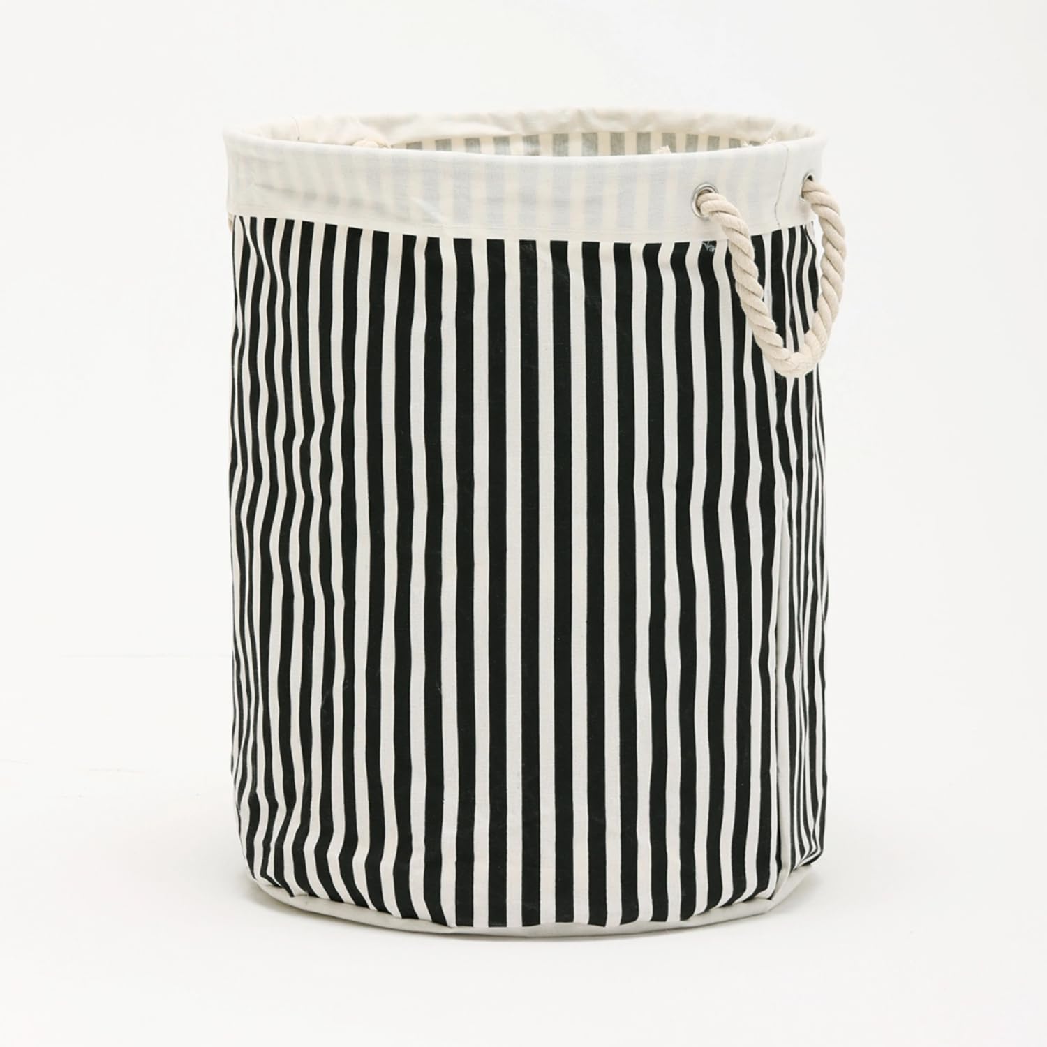 Dykoos Large Storage Laundry Hamper Basket 62L with Handles for Dirty Clothes Toy Organizer Bins, Waterproof, Collapsible Laundry Hamper, Classic Stripes Pattern, Black Color, 1-Pack, Bathroom, Dorm