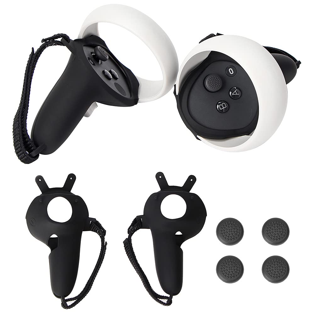 BWWNBY Soft Silicone Game VR Accessories Facial Pad Protective Cover Set VR Headset Cover Fit for Oculus Quest 2(Black)